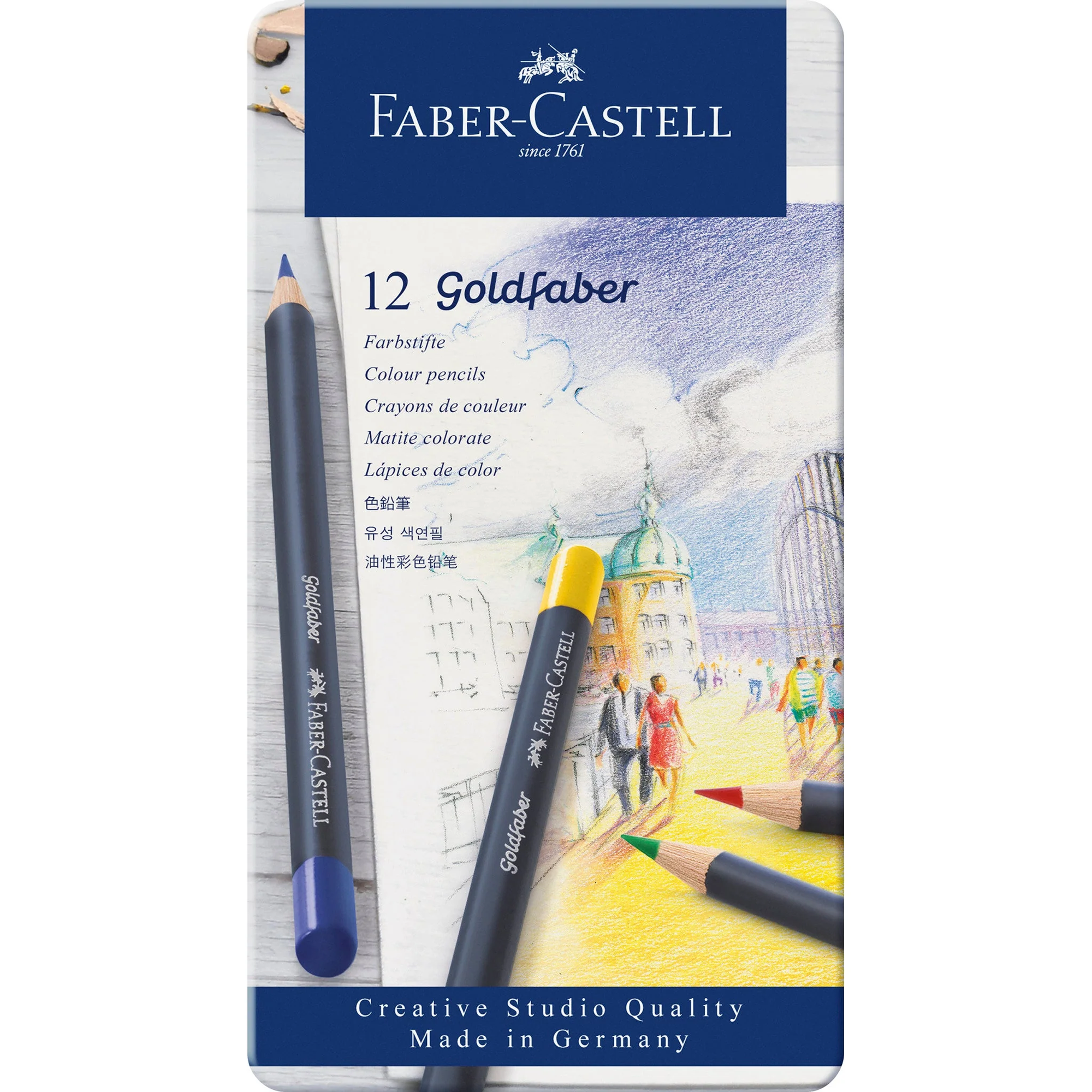 Карандаши цветные Faber-Castell "Goldfaber", 12цв, круглые, заточен, метал. коробка, 114712