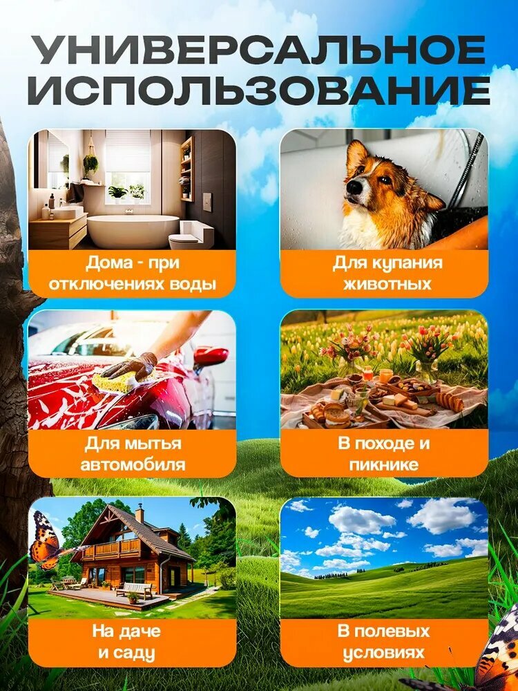 Переносной душ аккумуляторный, 7800 mAh, 3 режима струи, черный/оранжевый — фото 1