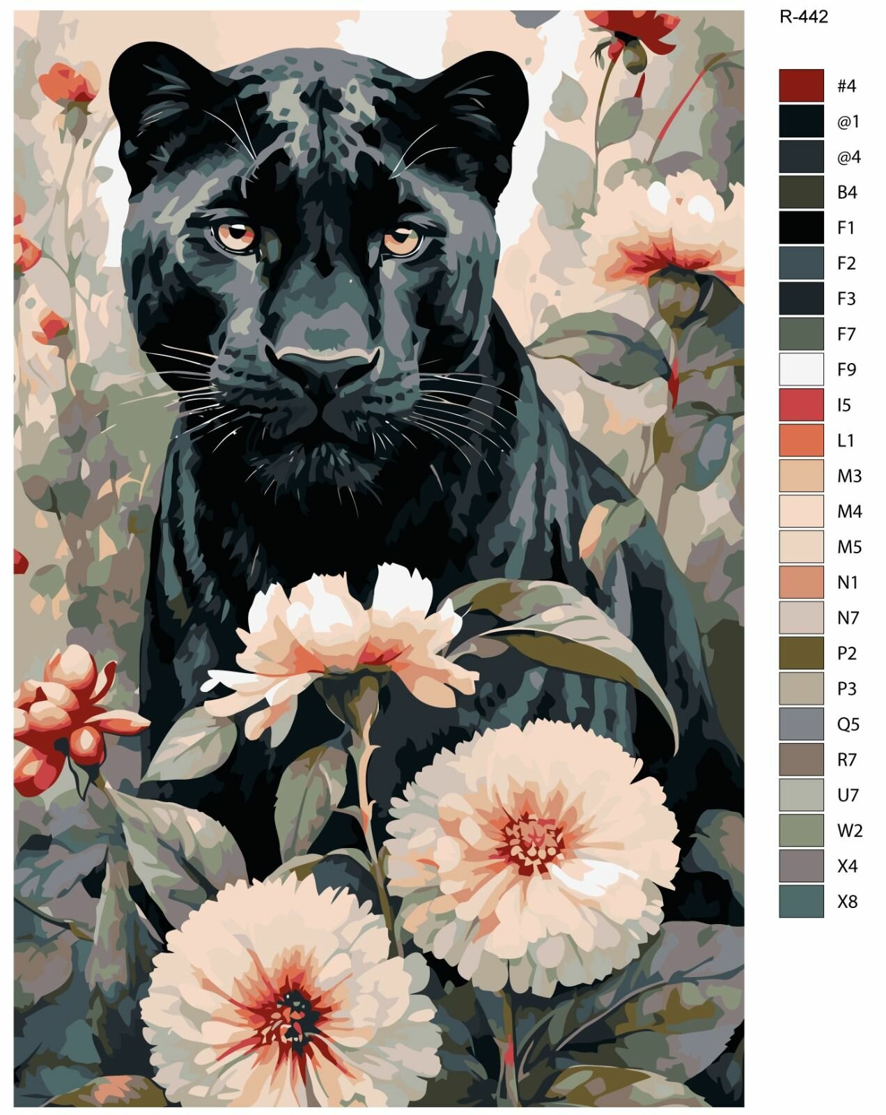 Картина по номерам R-442 "Пантера в цветах" 40х60 см