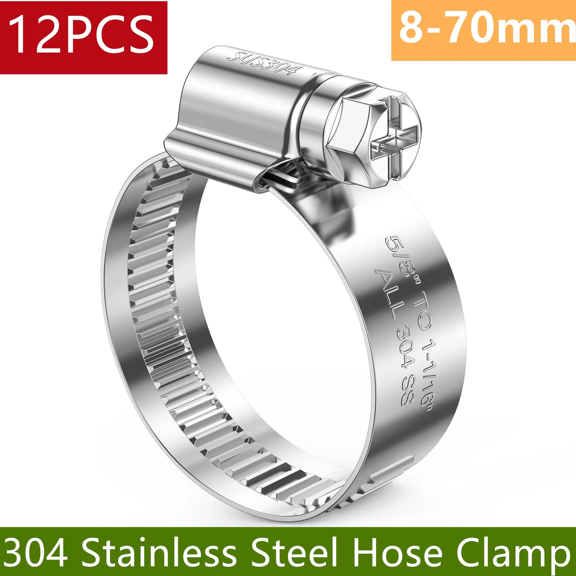 Хомуты для шлангов из нержавеющей стали 304, 8-70 мм, набор из 12 штук 12pcs 20-32mm