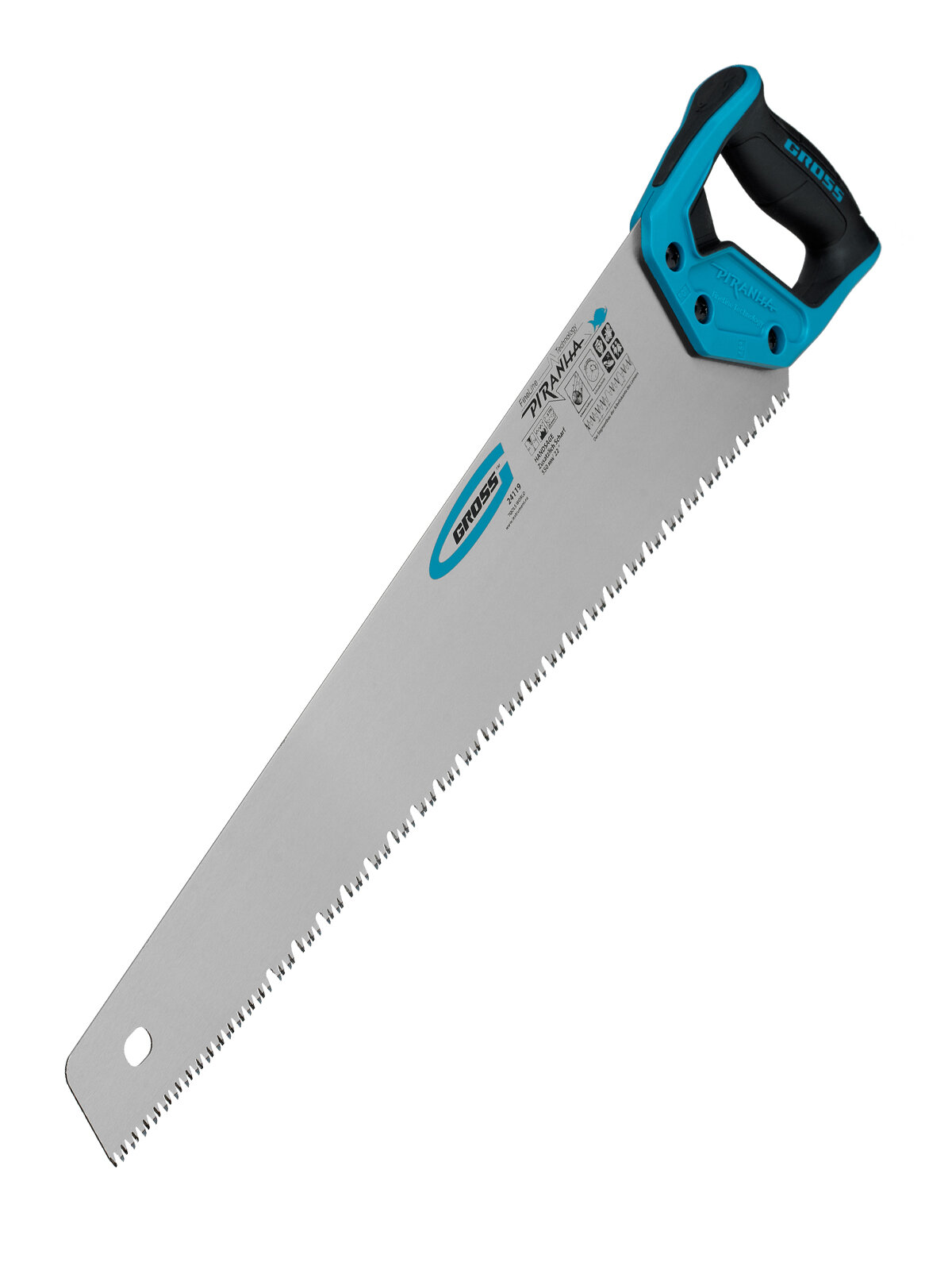 Ножовка по дереву Gross PIRANHA 550 мм, сегм. строение рабочей кромки, 7-8 TPI, зуб-3D, 2-х к. рук-ка 24119