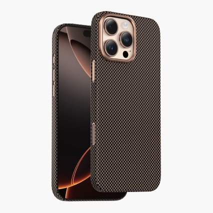 Чехол с МагСейф для Айфон 16 Про Макс KEEPHONE Kevilar (Кевлар-Карбон) MAGSAFE CASE-NORRA Brass 100% арамидного волокна