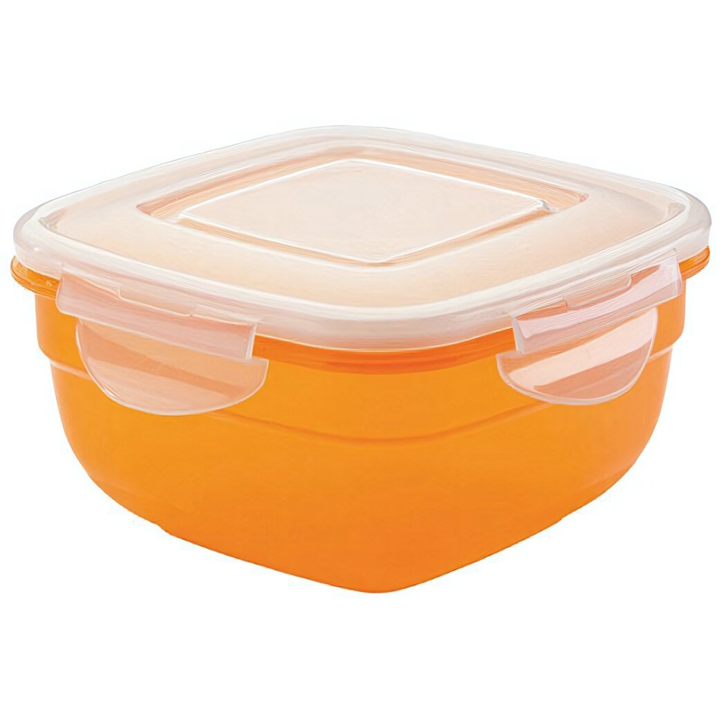 Контейнер для продуктов 0,6л «Safe-Food», квадратный, оранжевый, с крышкой