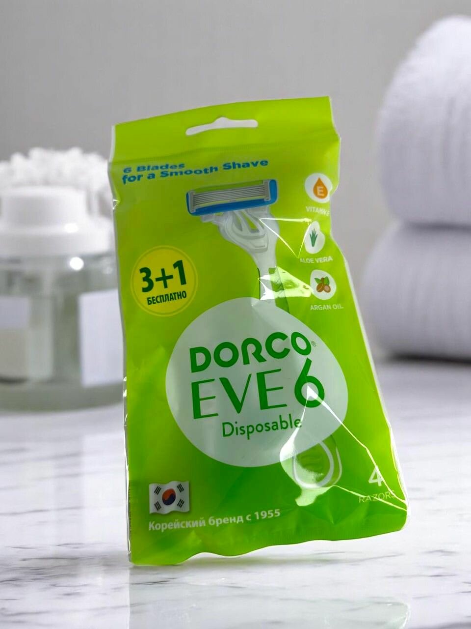 Одноразовые станки для бритья женские 6 лезвий, DORCO EVE 6 3 шт +1 шт в подарок; (4шт. в уп.)