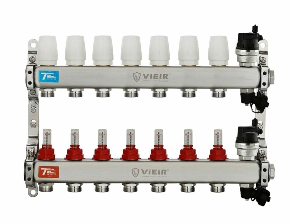 Коллекторная группа для отопления с расходомерами VIEIR без кранов 7 выхода