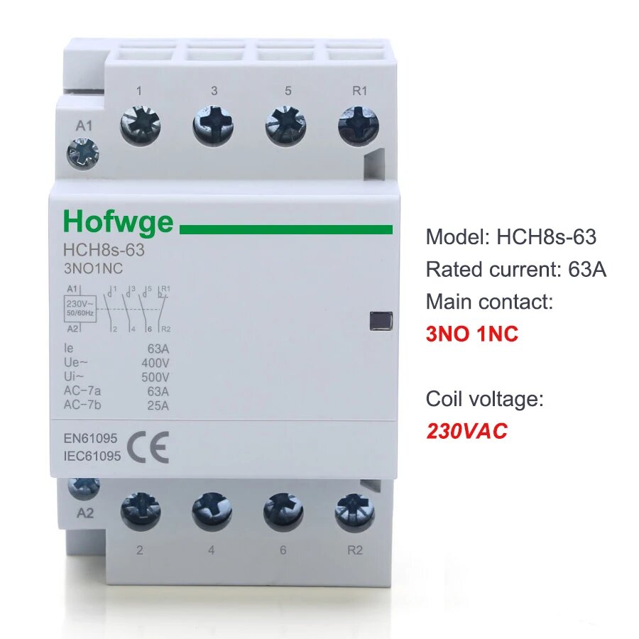 HOFWGE HCH8s-63 модульный контактор 63A 4P 63A 3NO1NC AC230V
