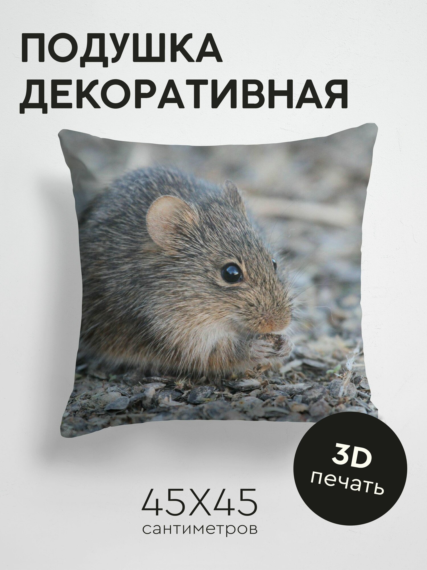 Подушка декоративная, 45x45см / Животные / мышь / грызун / грызет / мышка