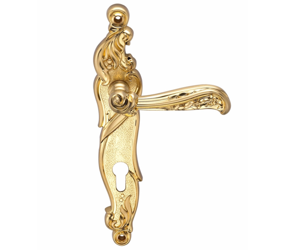 Ручки дверные на планке Archie GENESIS Rizo S. Gold (CL) - под ключ. цилиндр, матовое золото