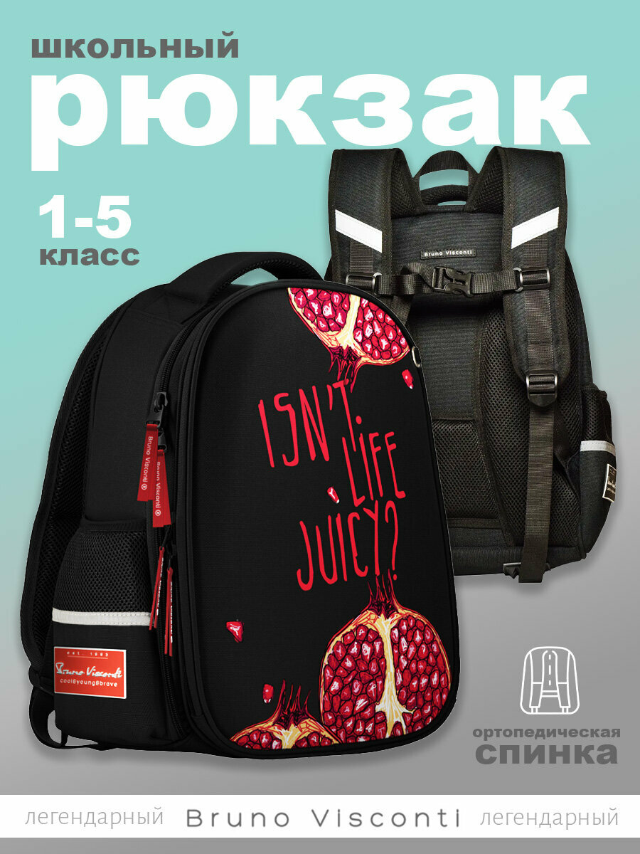 Рюкзак Bruno Visconti черный с эргономичной спинкой "FRESH & FRUITY. Гранат" Арт. 12-009-086/01