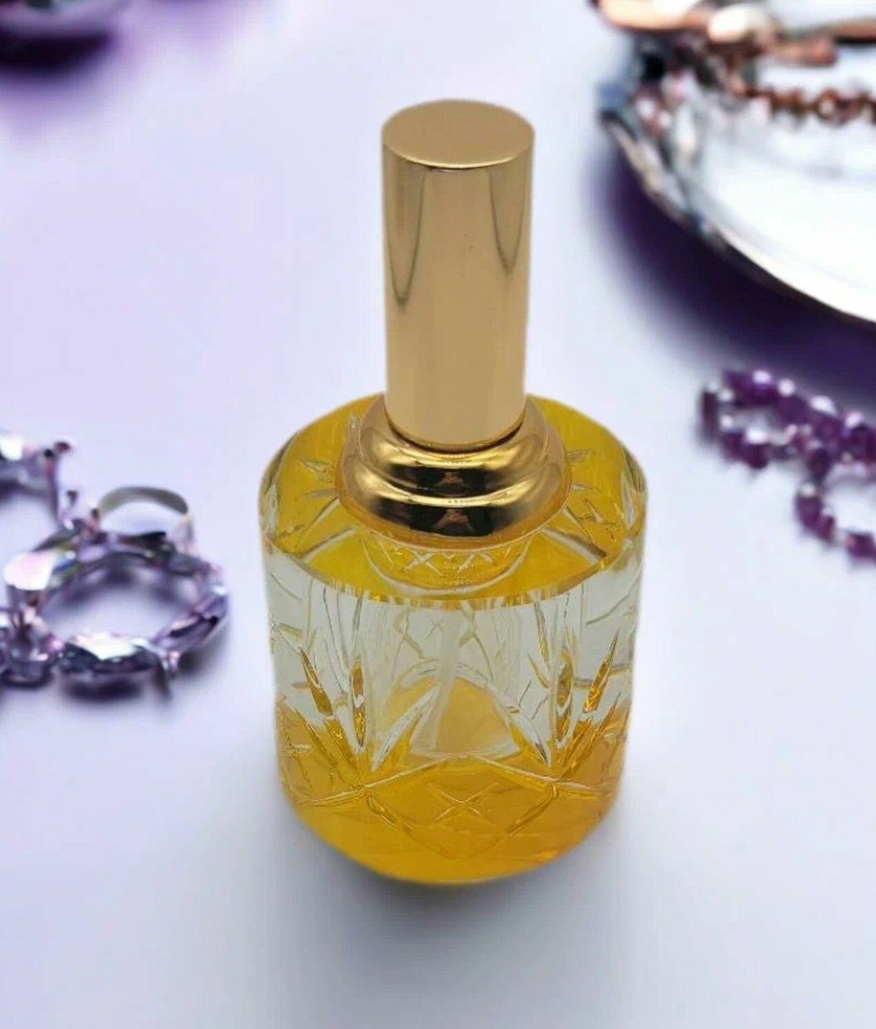 Хрустальный резной флакон для духов 30мл, высота 13см, диаметр 6,5см, цвет золотой