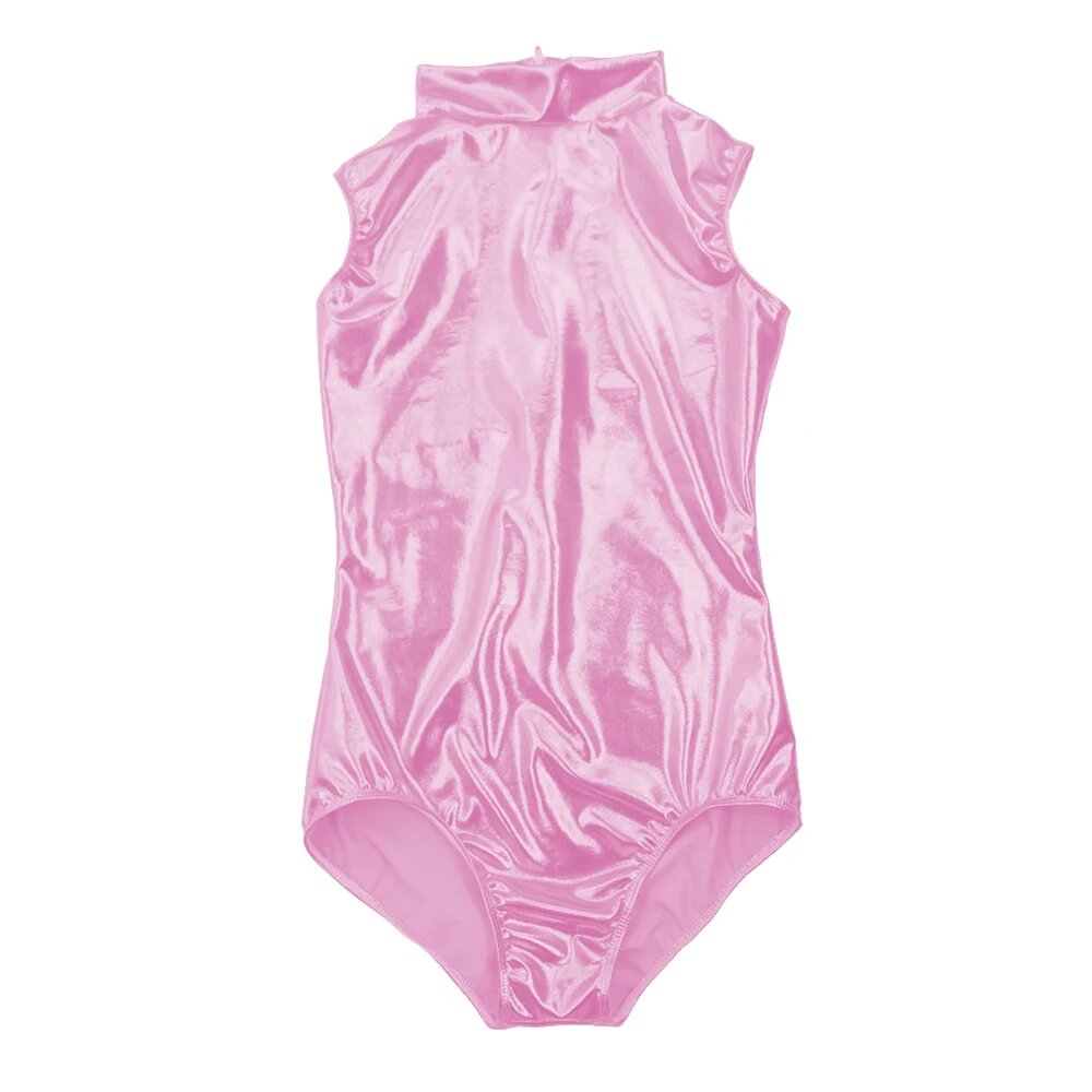 Женский балетный блестящий трико, цельный боди без рукавов, костюмы для выступлений из металлического спандекса, гимнастическая танцевальная одежда для взрослых