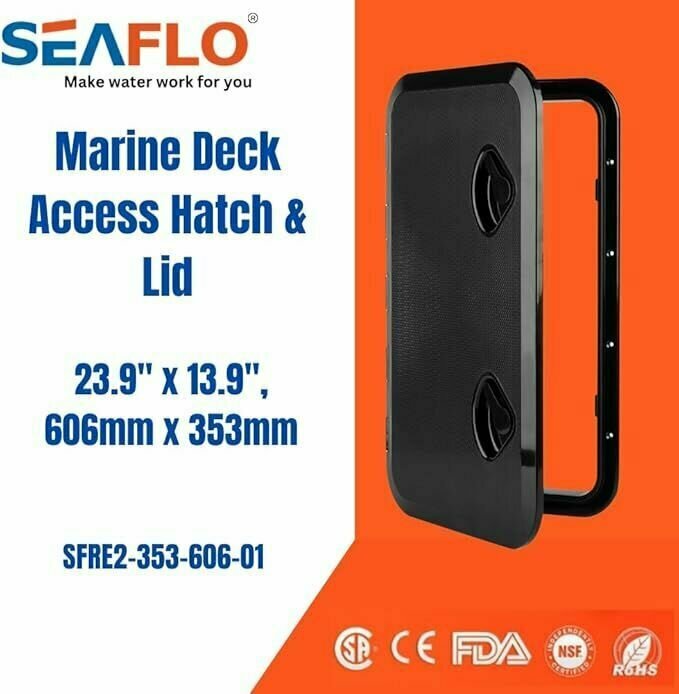 Лючок палубный Winibo, АБС-пластик, открытие на -180°, черный, 60,6x35,3x15 см