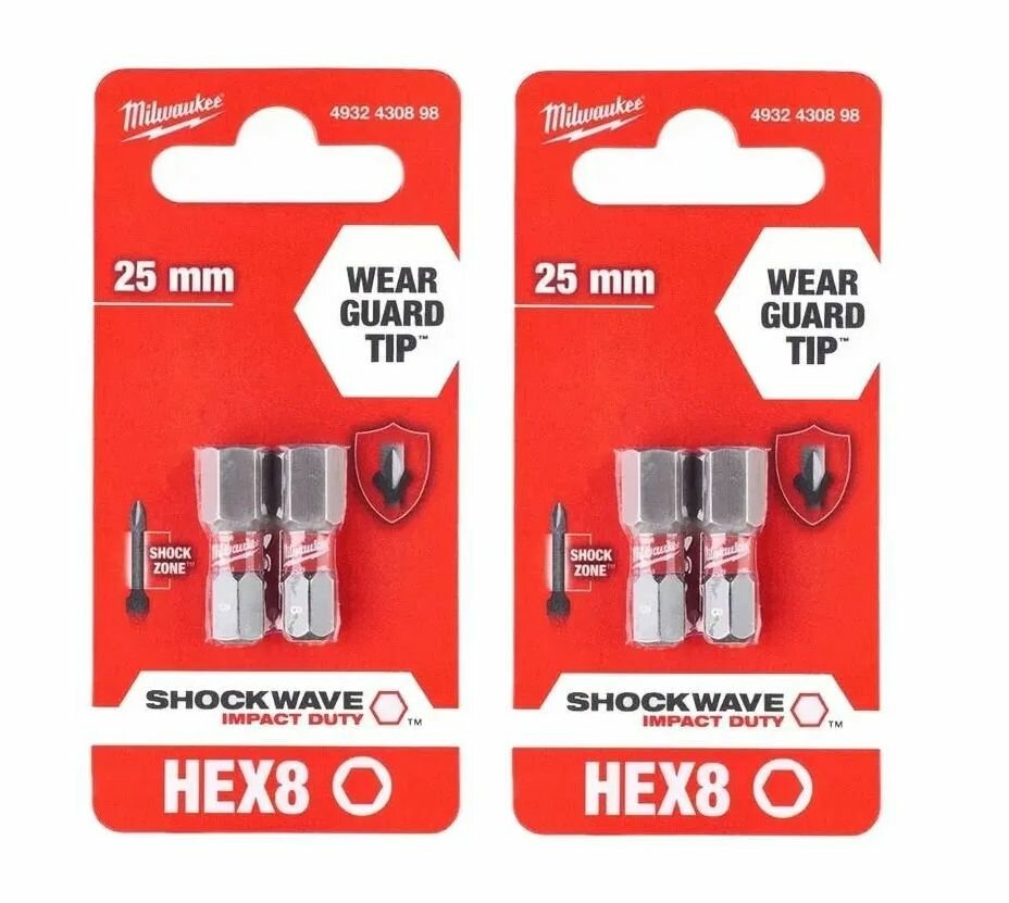 Бита Milwaukee ShockWave (Hex8, 25мм, 4 шт)