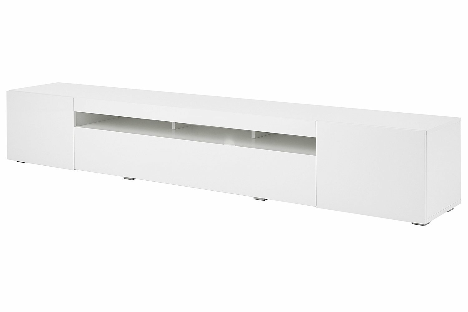 Тумба под ТВ 2200 Бруклин 220х36х36,6 см, с открытой полкой, цвет белый глянец