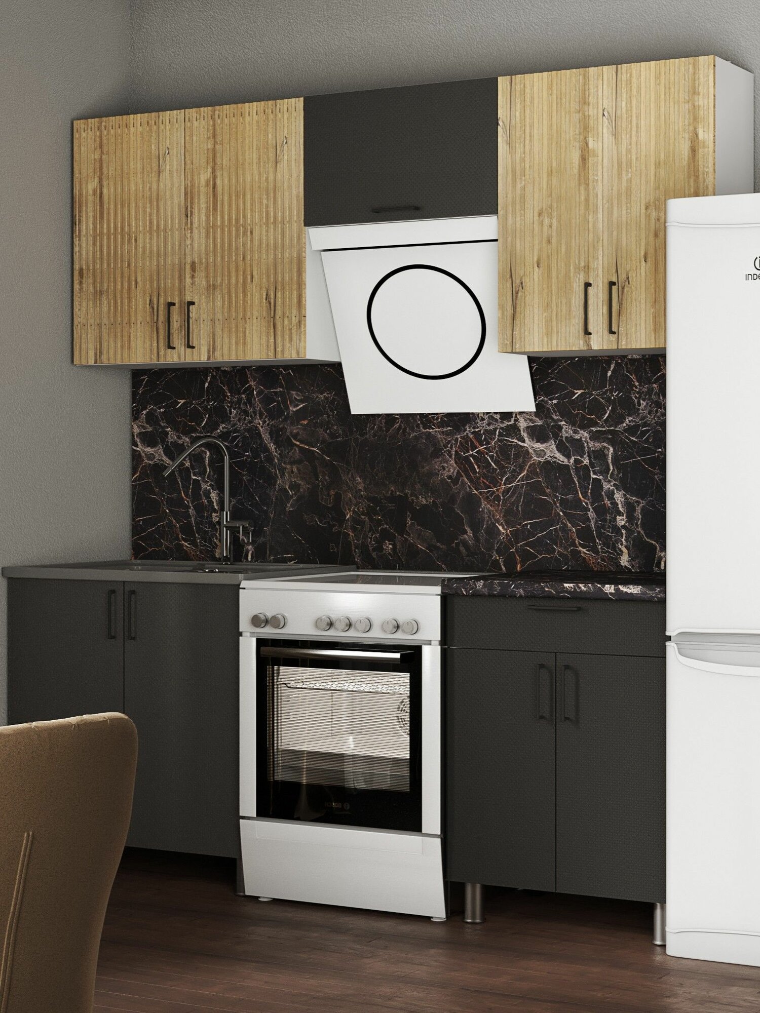 Кухонный гарнитур с окапом Кантри МДФ 2м без столешницы