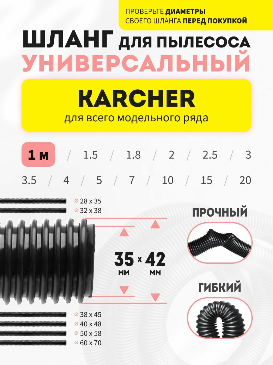 Шланг универсальный 1 м для пылесосов Karcher