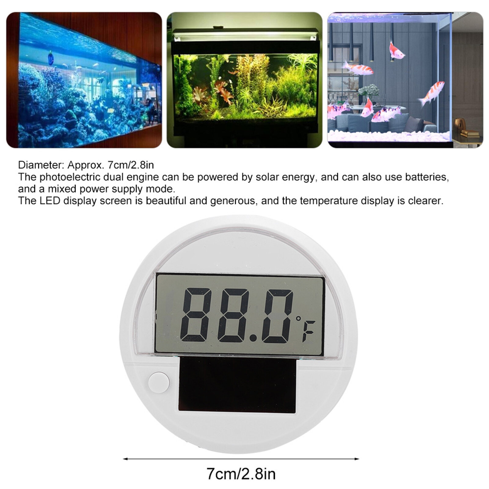 Термометр для аквариума, внешний светодиодный аквариум, высокоточный датчик температуры, передающий солнечную энергию, цифровой дисплей