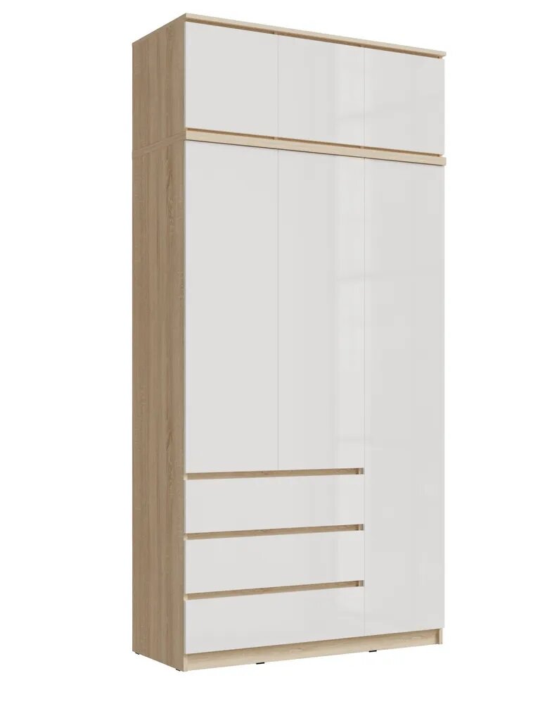 Челси Шкаф 1200 (Ш) (Белый глянец холодный, дуб сонома) с антресолью
