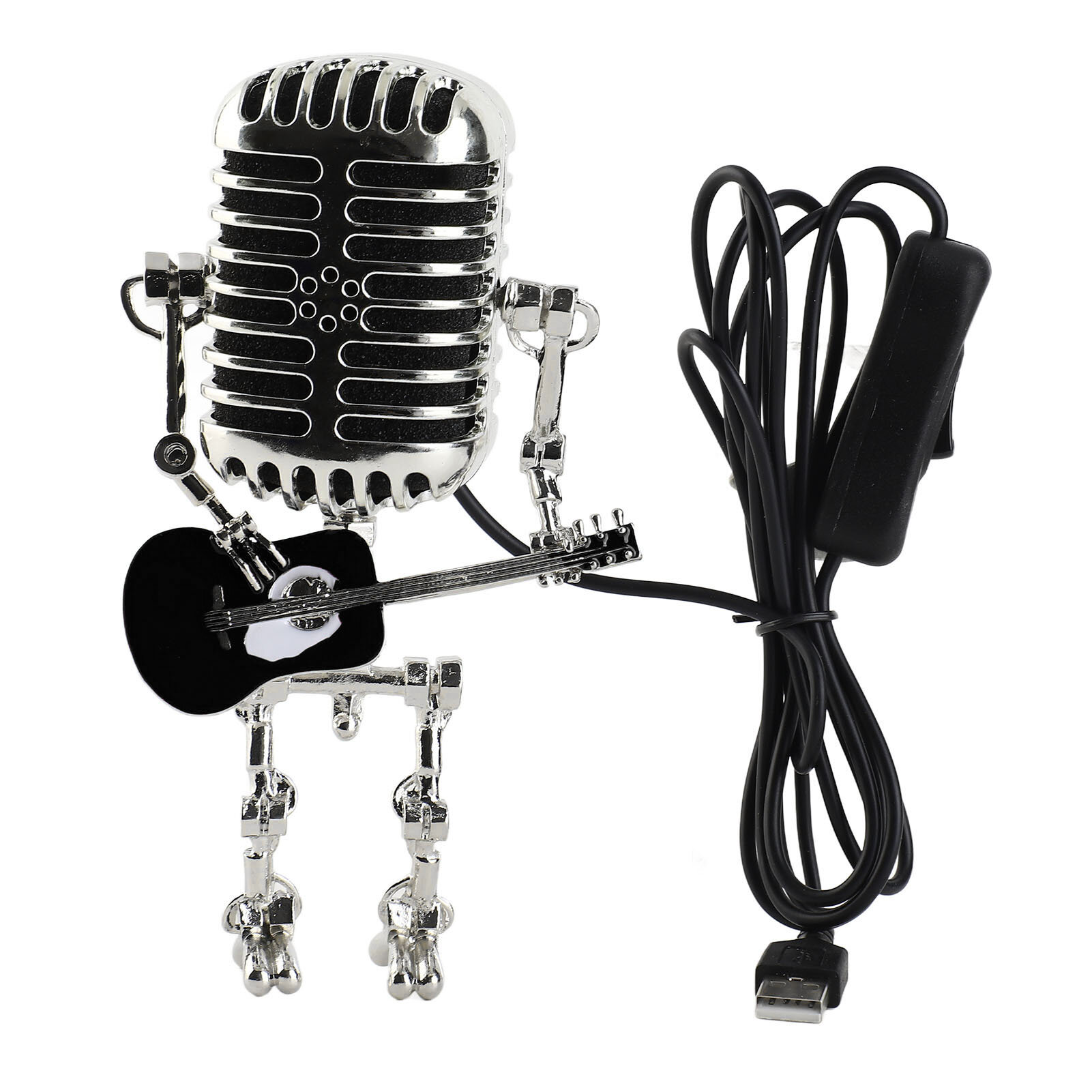 Старинный микрофон гитарный робот настольный лампа USB Алюминиевый металлический ретро -микрофон робот ночной свет для спальни стой