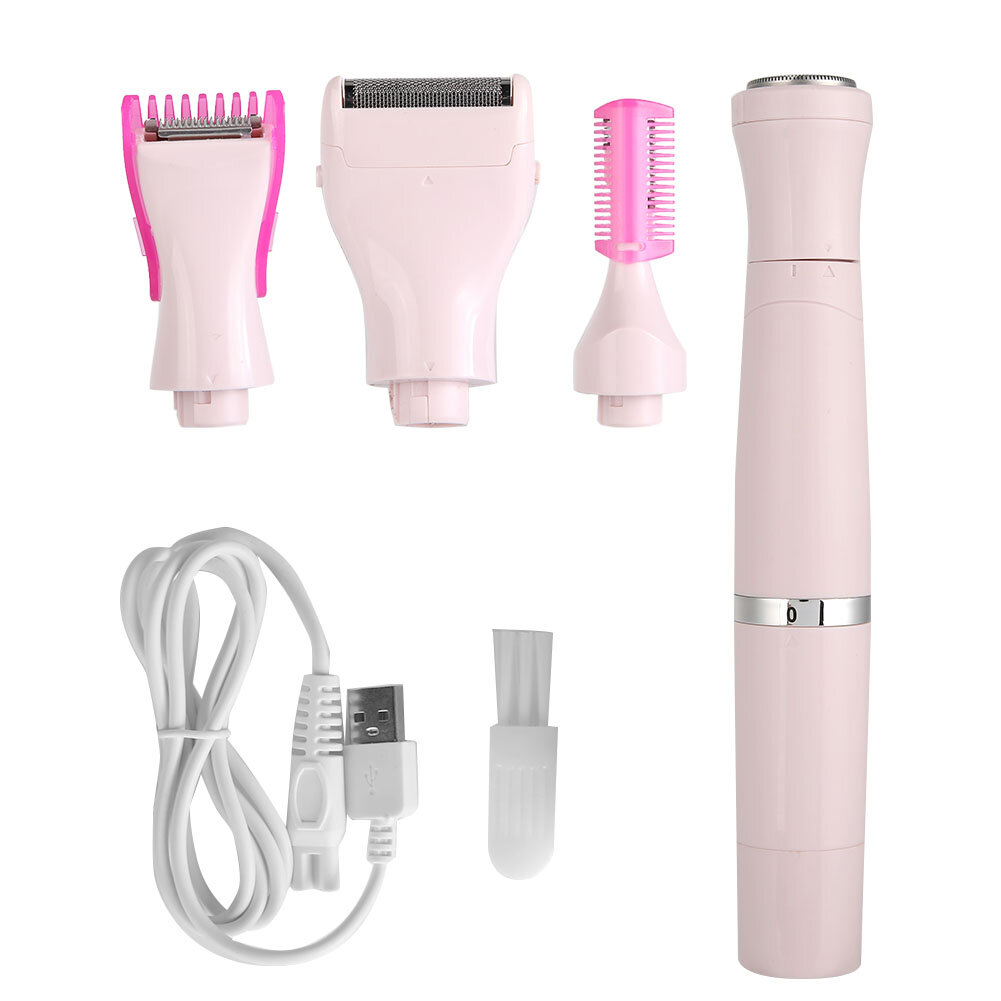 4in1 USB Rechargeable Women Electric Armpit Legs Hair Removal Body Shaver MachinePink