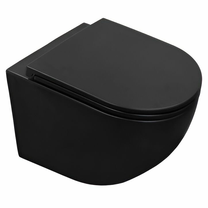 Унитаз подвесной Azario Grado 490х370х360 безободковый с сиденьем микролифт, черный матовый (AZ-0046-MB)