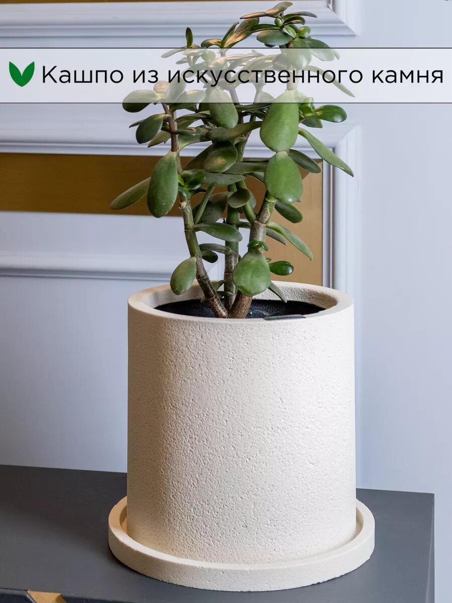 Кашпо / горшок для цветов Evabrick Cylinder 5 л искусственный камень бежевый с поддоном