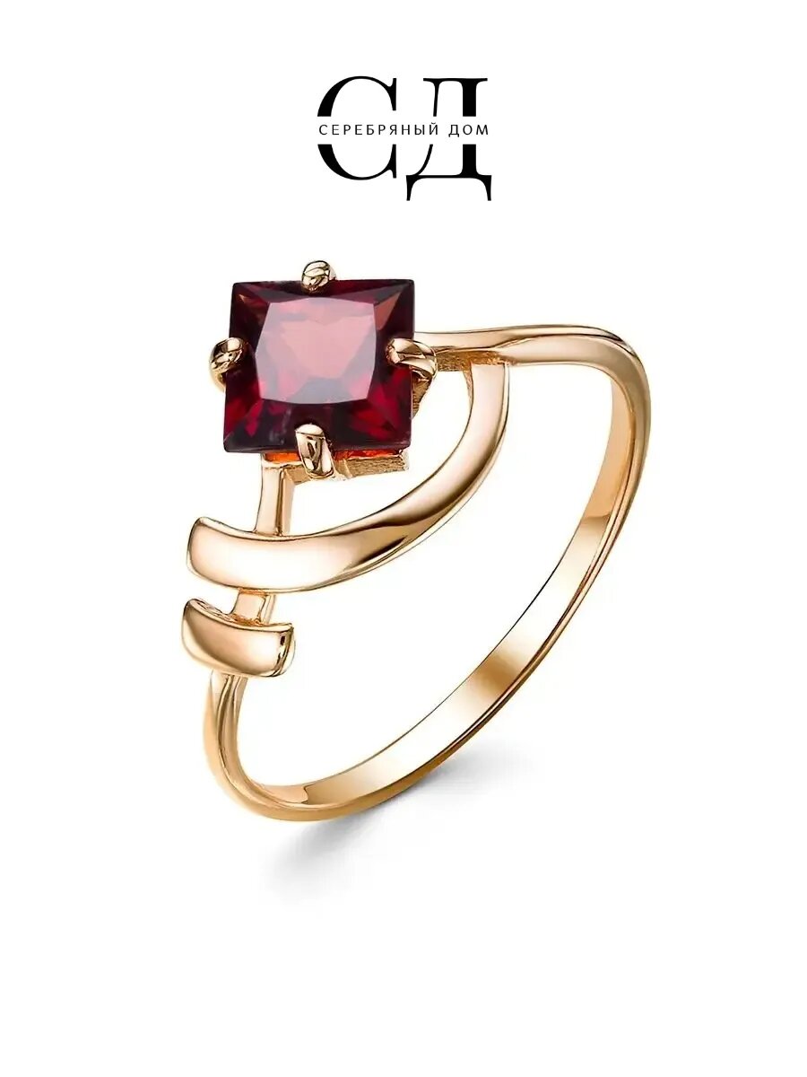 Перстень, серебро, 925, 585 проба, золочение, гранат