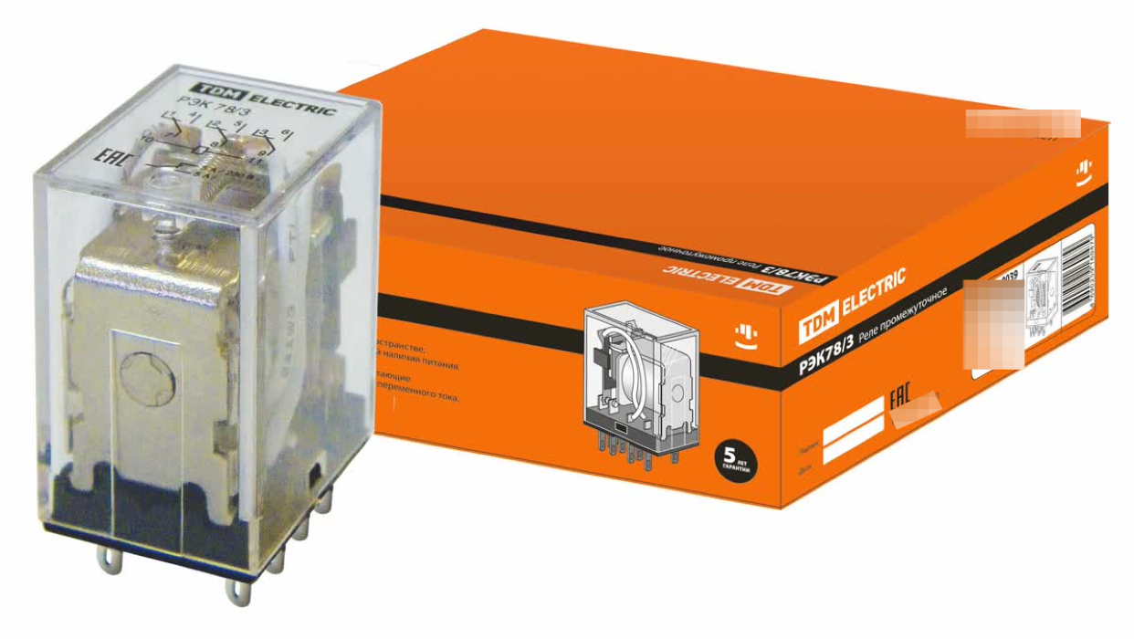 Реле промежуточное TDM Electric / ТДМ Электрик РЭК78/3, 42х20.5х27мм, 5А 60В DC, SQ0701-0039 / электрика