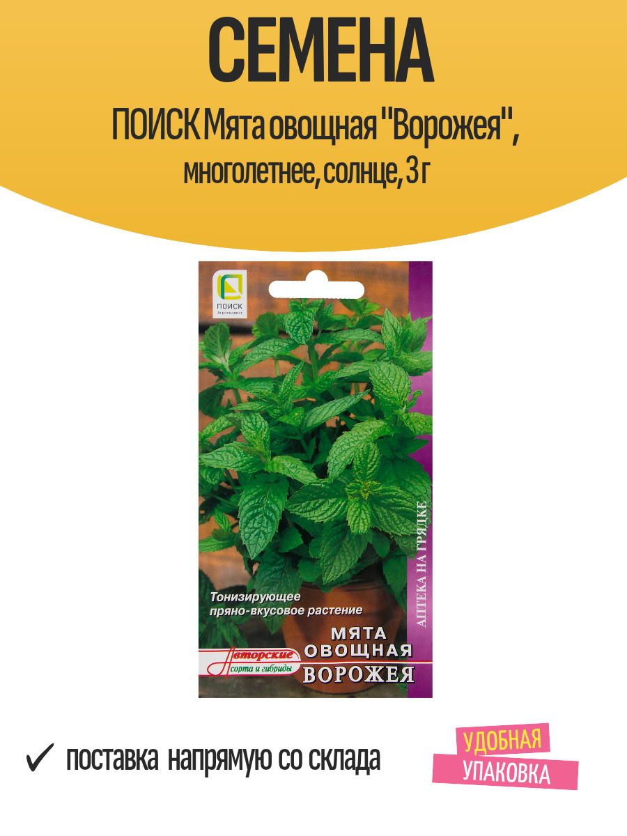 Семена поиск Мята овощная "Ворожея", многолетнее, солнце, 3 г