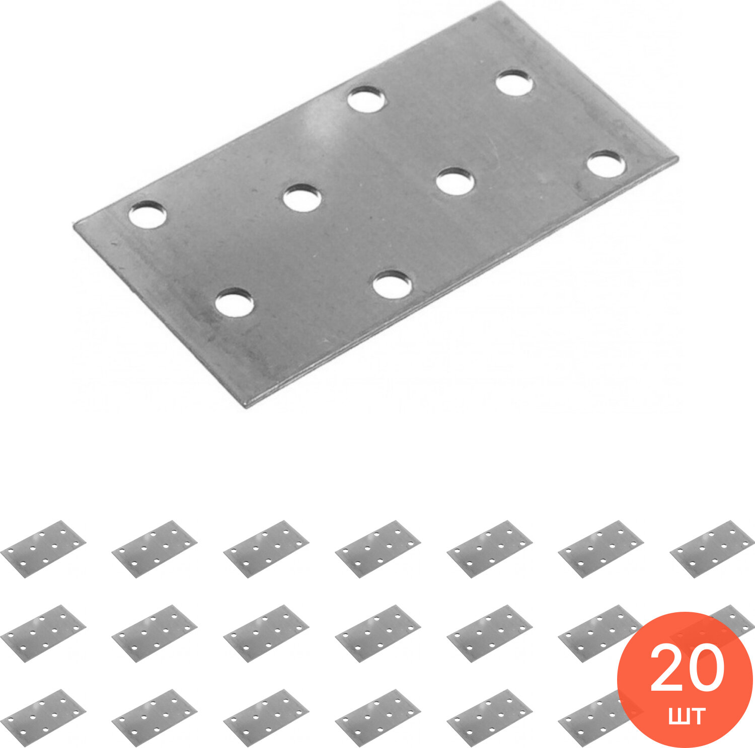 Пластина крепежная Rock Solid Connection / Рок Солид Коннекшн для деревянных конструкций, из оцинкованной стали, размером 80×40×2мм / строительство и ремонт (комплект из 20 шт)