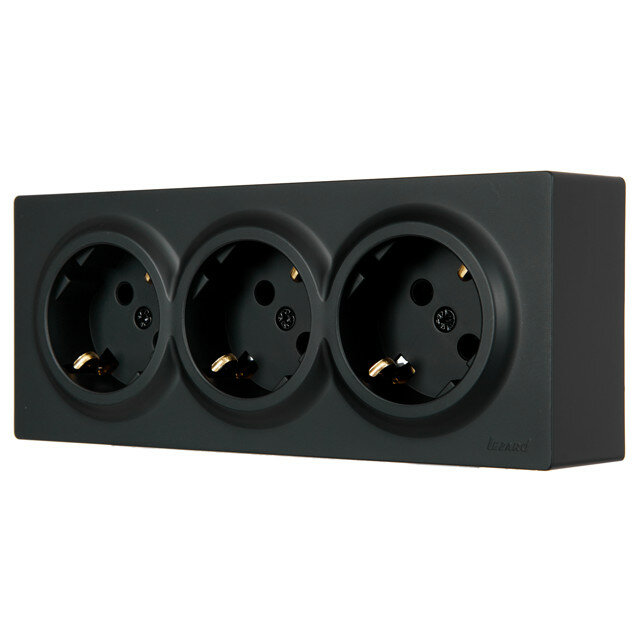 Розетка 3 поста LEZARD Leto ПБТ с/з чёрный бархат