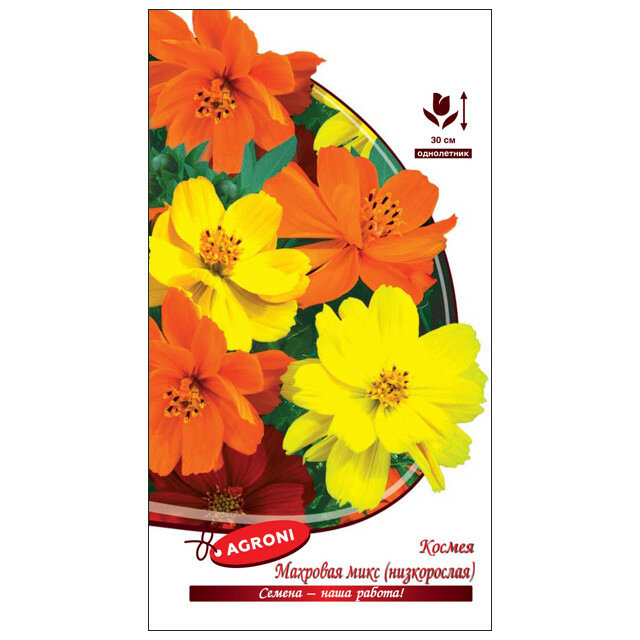 Агрони Космея махровая низкорослая Карпет микс 0,3г семена для цветника и клумб
