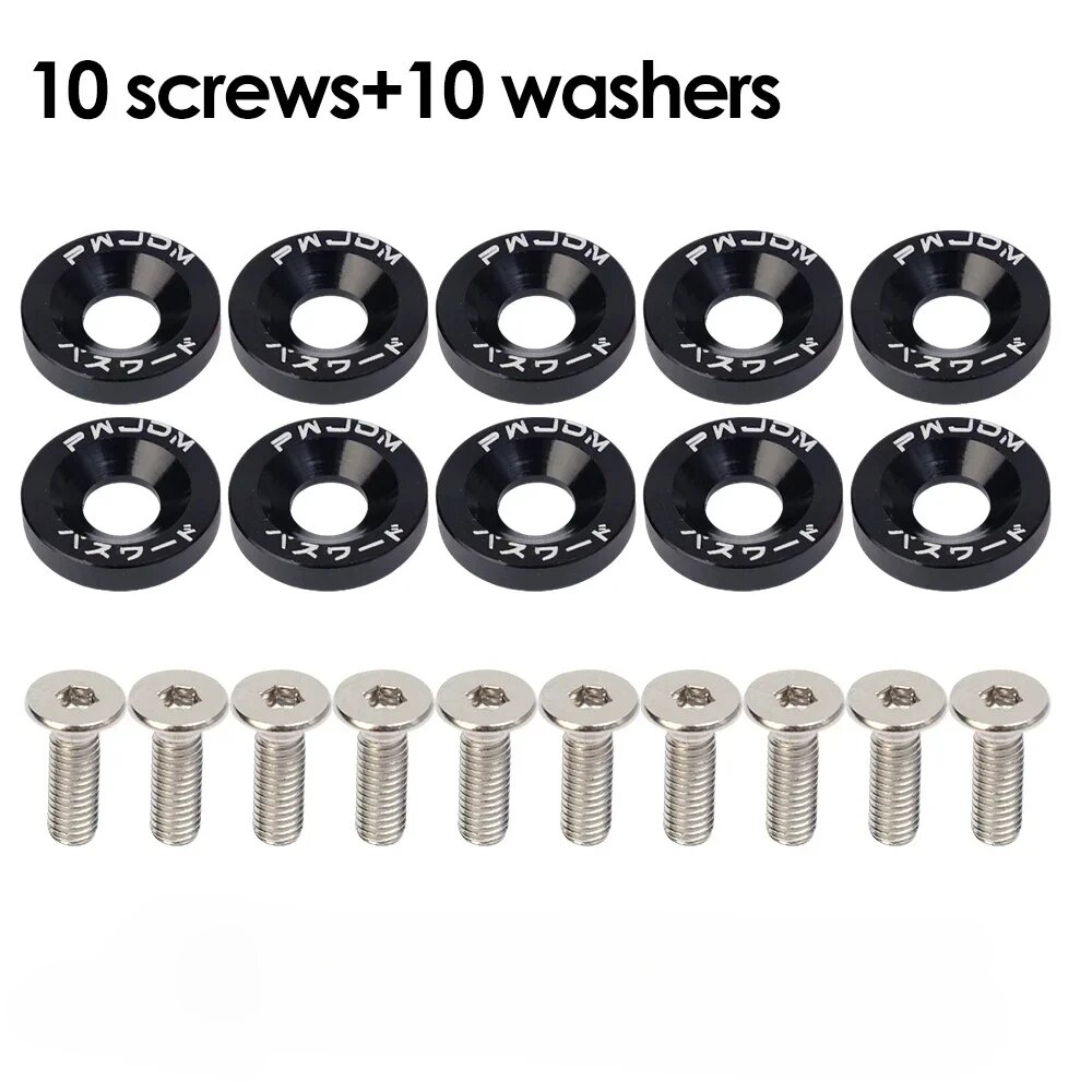 Набор болтов M6 JDM, шайбы для крыльев, модификация автомобиля, прокладка, винт, бампер крыла, двигатель, алюминиевые вогнутые винты, шестигранный крепеж для Honda Black