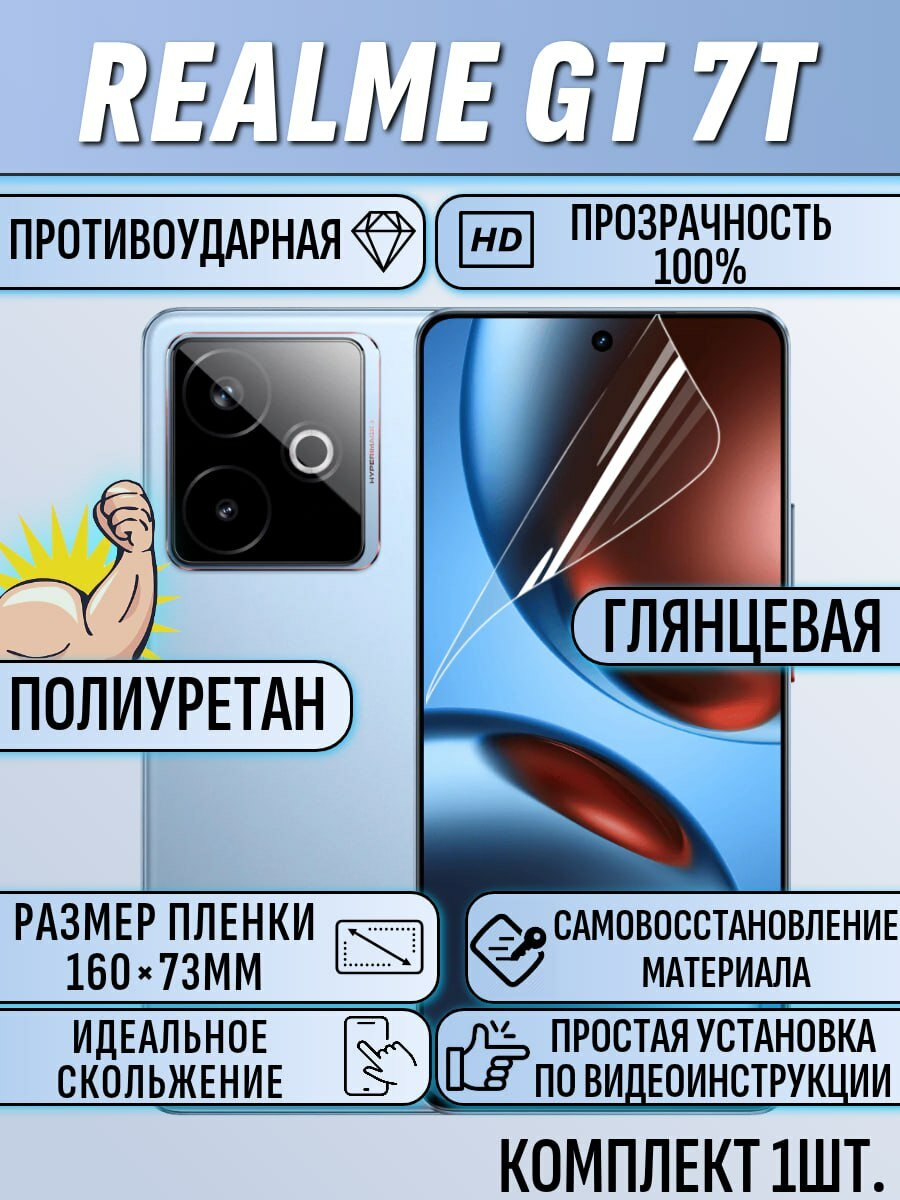 Гидрогелевая пленка Realme GT 7T глянцевое полиуретановое защитное покрытие