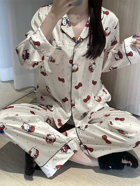 MINISO Hello Kitty шелковая пижама женская, Strap suit, MWeight 40-50KG
