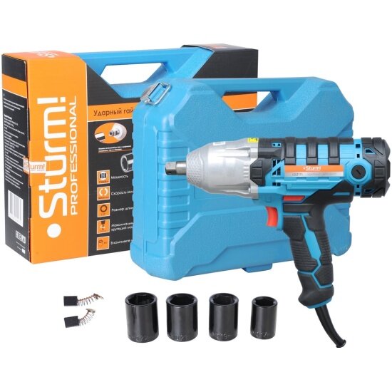 Гайковерт сетевой Sturm! ID2111 Мощность 1000Вт, крут. момент 380 Нм, 4 ударн. головки, кейс