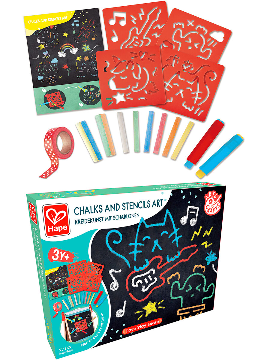 Развивающий детский игровой набор для рисования мелками по трафаретам Hape E1068_HP