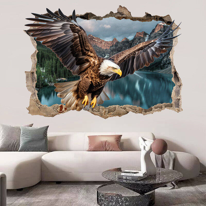 3D-наклейки на стену с изображением орла, летящей птицы, эффектом пронзительной стены, обои из ПВХ, съемные настенные наклейки для гостиной, спальни, офиса, ТВ-фона, декора с природным пейзажем, самоклеящиеся фрески