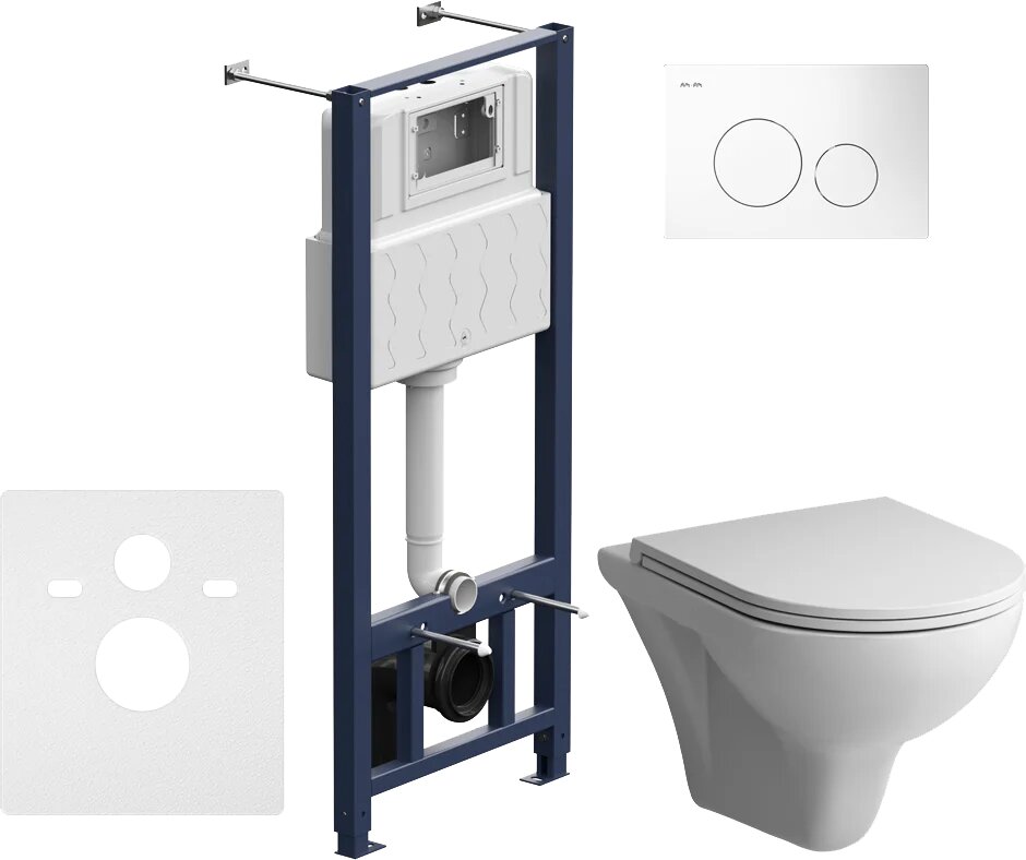 Комплект 2 в 1 Унитаз подвесной AM.PM Gem C901700SC безободковый / Инсталляция с кнопкой Pro I012704.9001 цвет белый