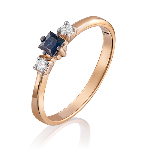 Кольцо, красное золото, 585 проба, бриллиант, сапфир