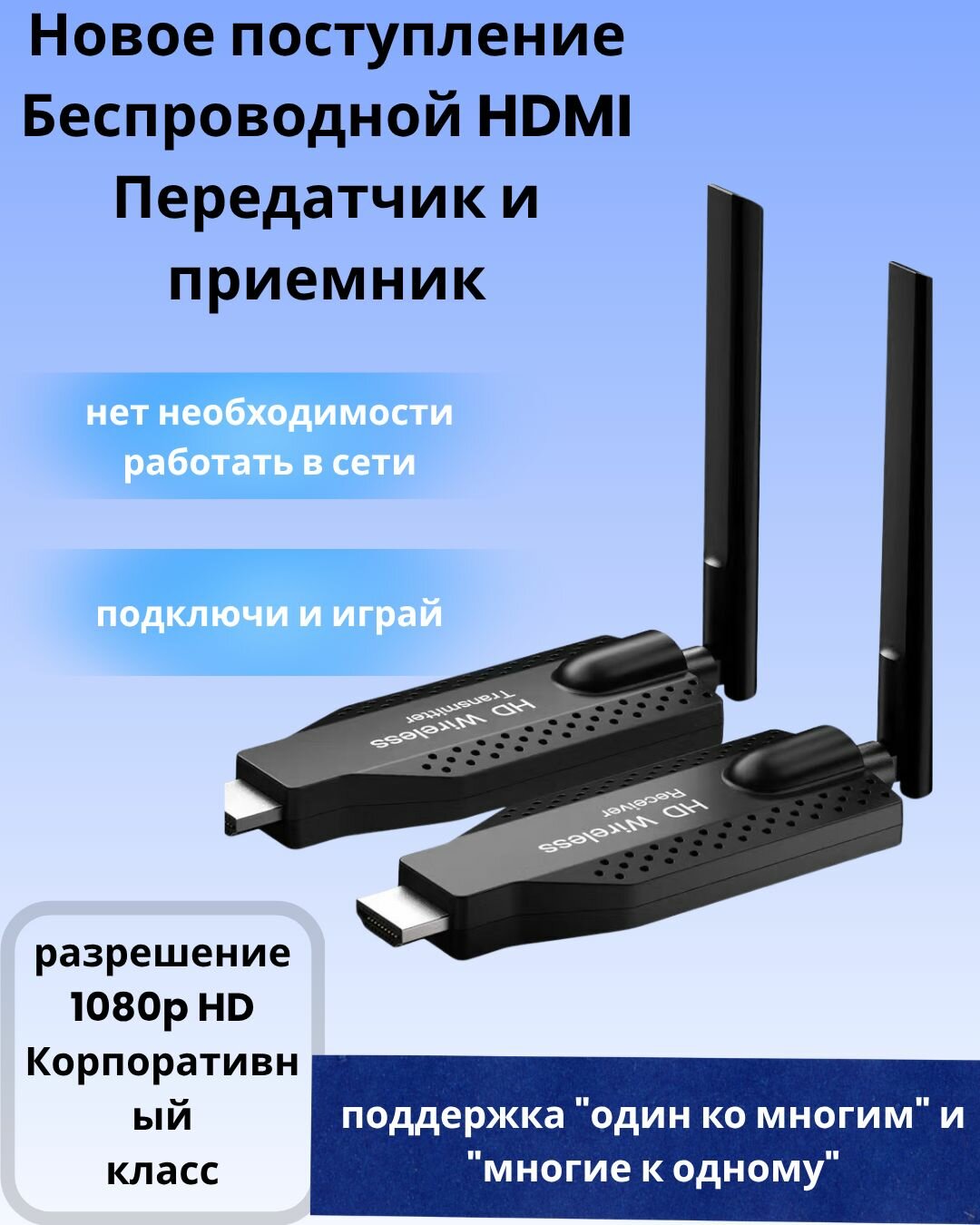 Беспроводной HDMI адаптер 1080P Type-C удлинитель сигнала до 50 м для ТВ и проектора
