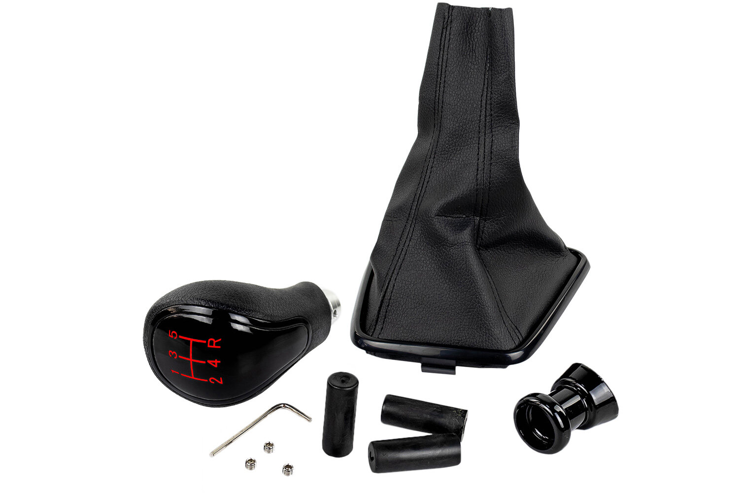 Ручка МКПП черный лак, красная подсветка Sal-Man с пыльником на Лада Веста, Веста NG