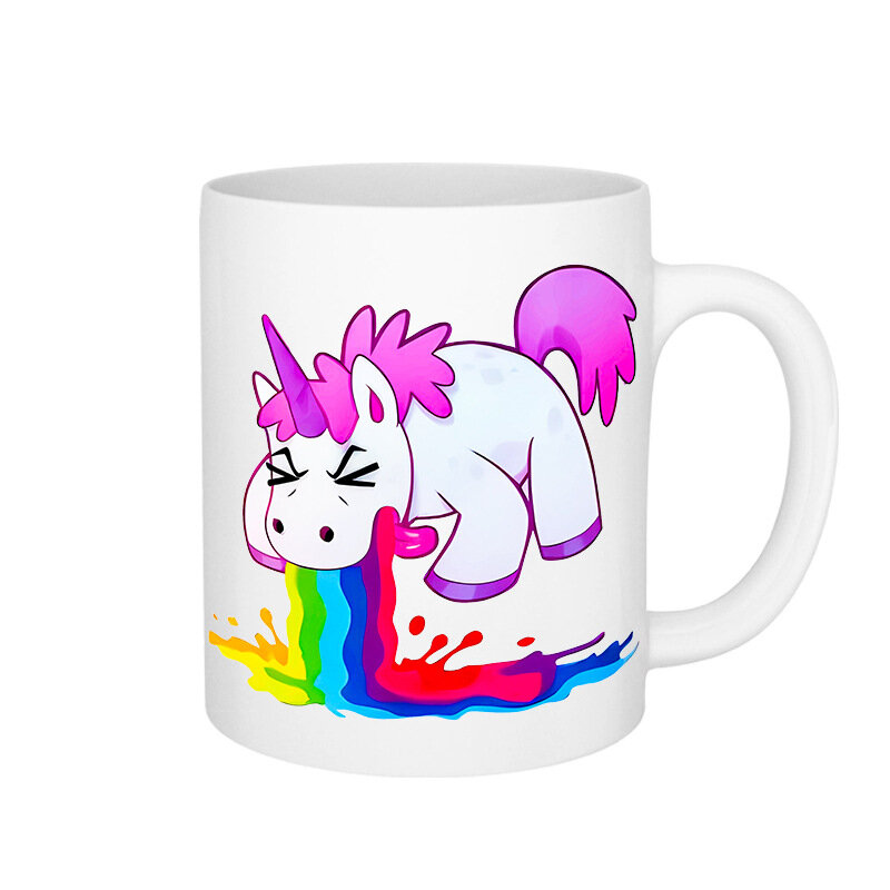 Керамическая кружка «Забавный единорог», объём 350 мл, разноцветный радужно-розовый дизайн, милая и необычная кофейная чашка, 8,2 x 9,5 см