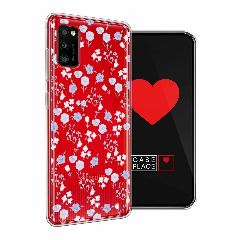 Чехол на Samsung Galaxy A41 / Самсунг Галакси А41 с принтом "Сиреневые розы паттерн", прозрачный — фото 1
