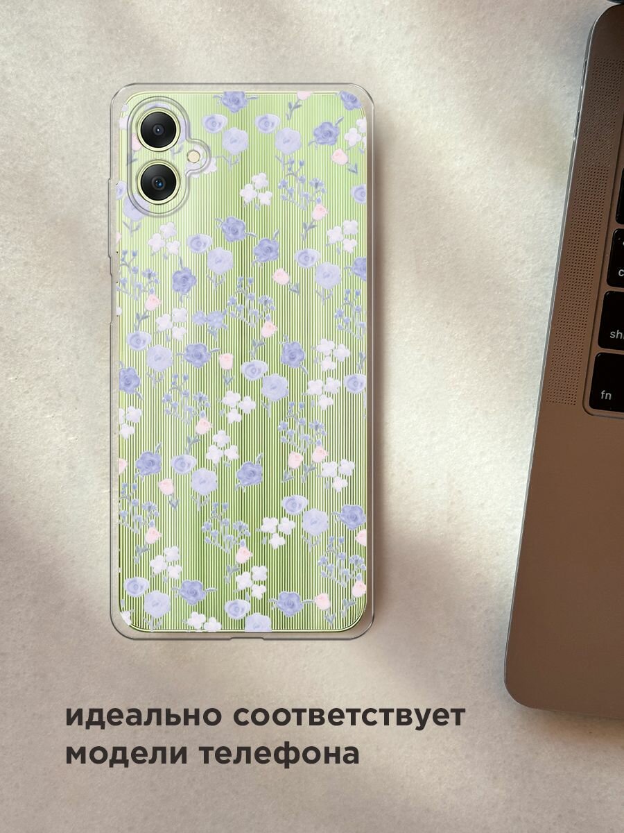 Чехол на Samsung Galaxy A06 / Самсунг Галакси А06 с принтом "Сиреневые розы паттерн", прозрачный — фото 1