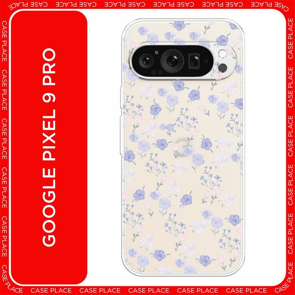 Чехол на Google Pixel 9 Pro / Гугл Пиксель 9 Про с принтом "Сиреневые розы паттерн", прозрачный