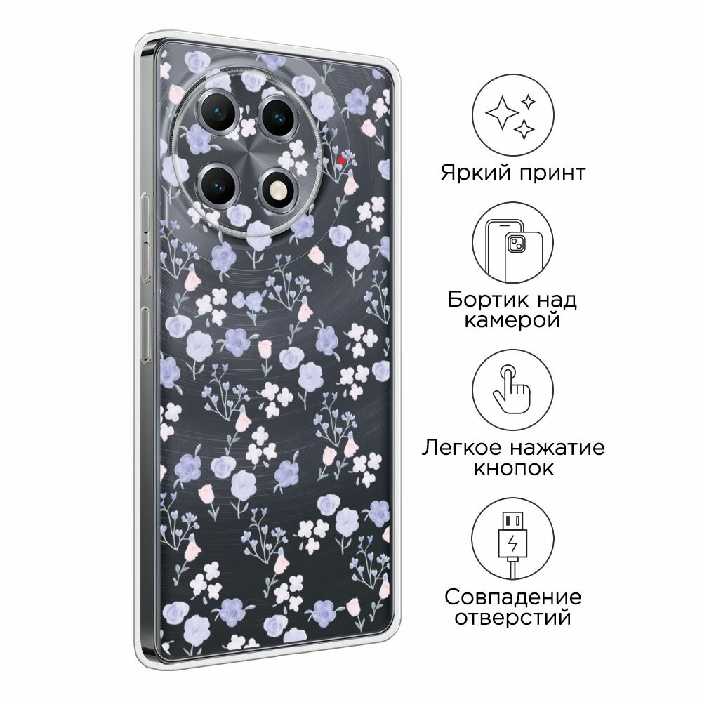 Чехол на Tecno Camon 30S / Текно Камон 30S с принтом "Сиреневые розы паттерн", прозрачный — фото 1