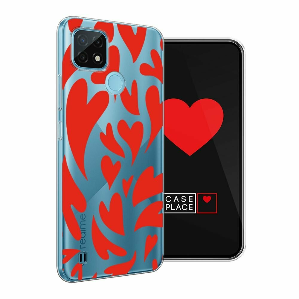 Чехол на Realme C21 / Реалми С21 с принтом "Crazy hearts 2 - 14 февраля", прозрачный — фото 1