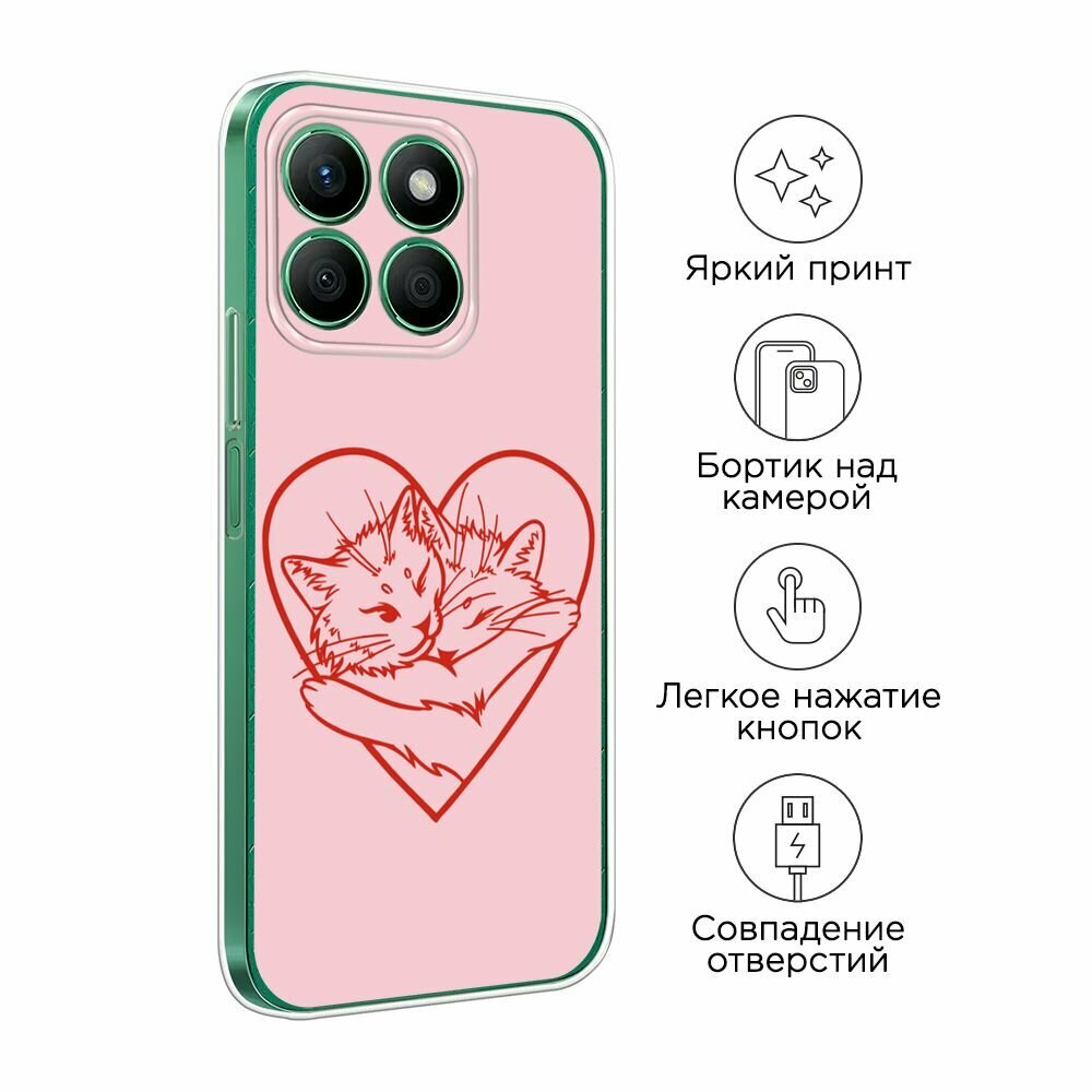 Чехол на Honor X8B / Хонор X8B с принтом "Влюблённые котики рисунок 1 - 14 февраля" — фото 1