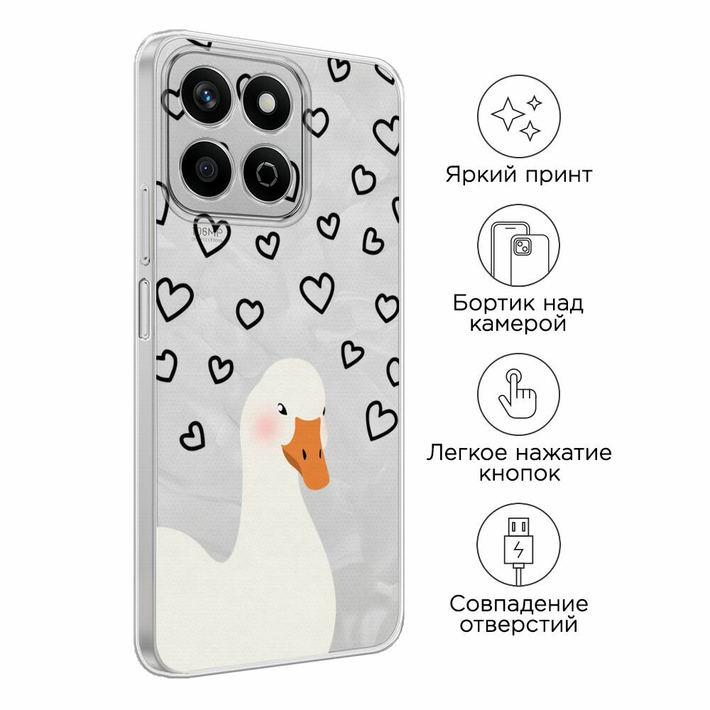 Чехол на Honor X7c / Хонор X7c с принтом "Влюблённый гусь 3 - 14 февраля", прозрачный — фото 1